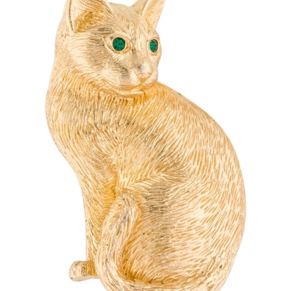 Dior | Jewelry | Vintage Christian Dior Gold Cat Brooch With Green Eyes ...